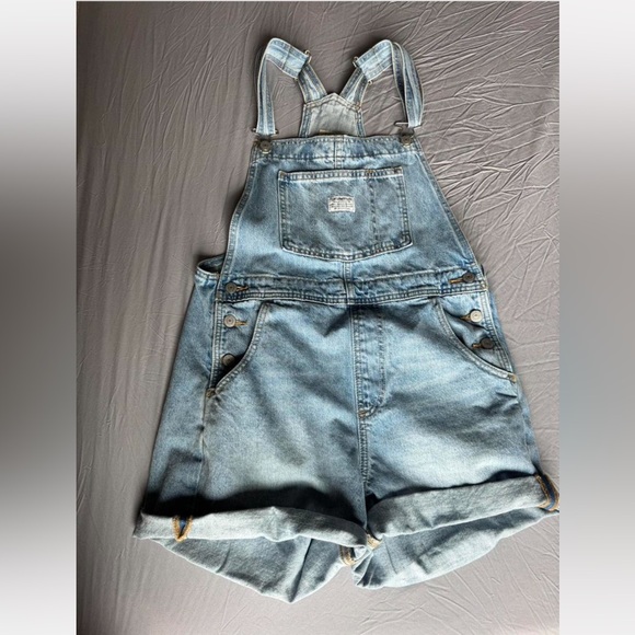 Levi's | Pants & Jumpsuits | Levis Light Blue Denim Short Overalls ...
